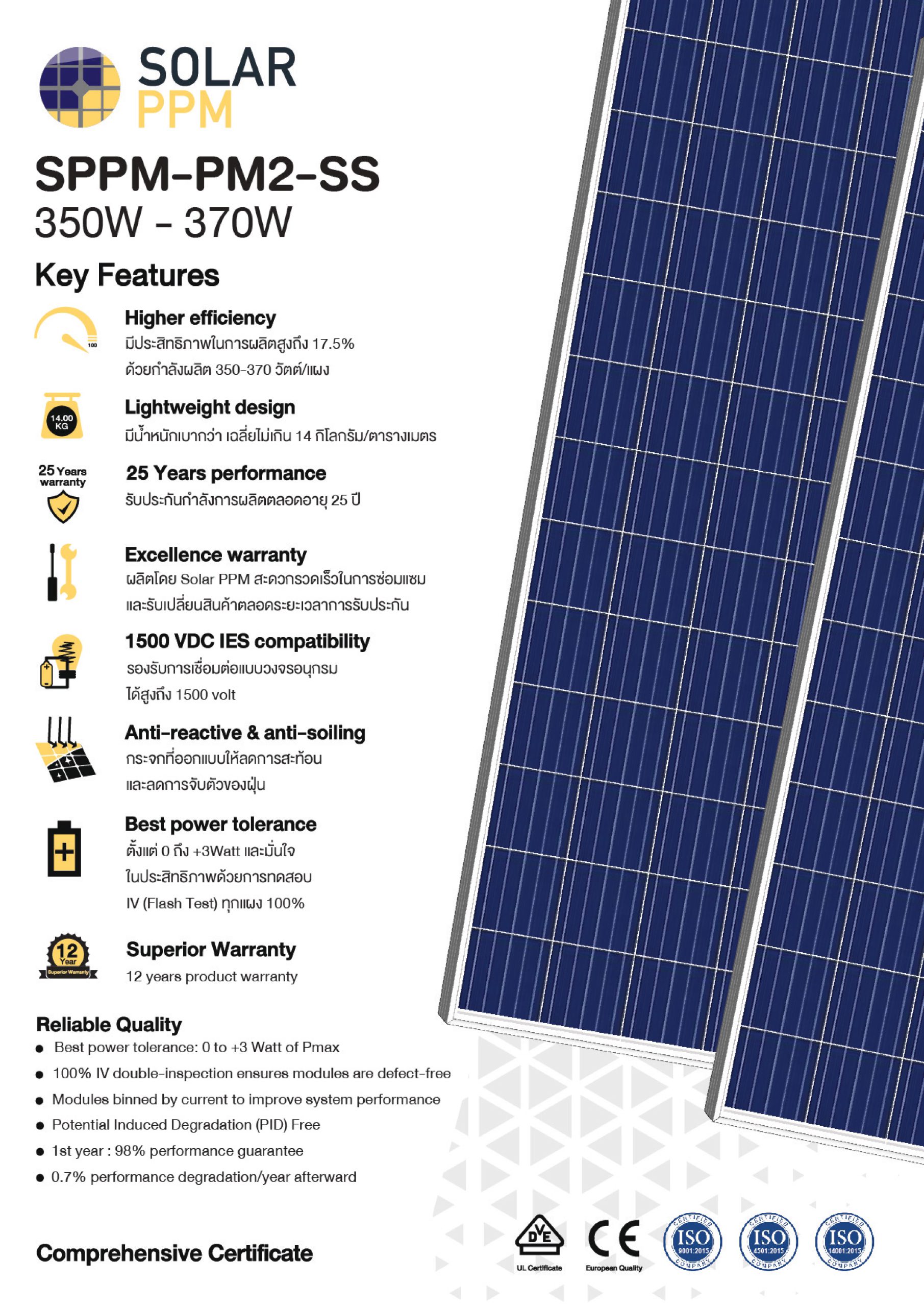 Solar PPM SPPM-PM2-SS 350W-370W - โซล่าเซลล์พิษณุโลก PCOA ศูนย์บริการงานโซล่าเซลล์ ครบวงจร